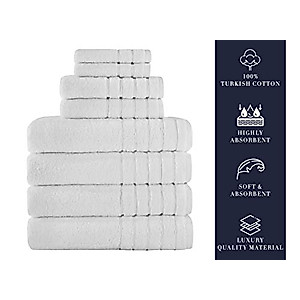 Towels Beyond - Luxury Towel Set for Bathroom, 100% Turkish Cotton, Quick Dry, Soft and Absorbent Bath Towels (30x56), Hand Towels, and Washcloths, Barnum Collection - 8-Piece Set (White)