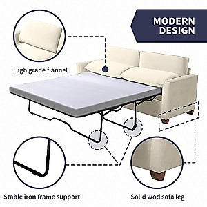 ZAFLY 70" Pull Out Sofa Bed, Convertible Sleeper Sofa with Memory Foam Mattress, Velvet Modern Couch Bed for Home, Apartment, Easy Assembly - Beige