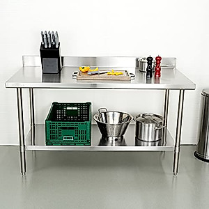 Restaurantware Kitchen Tek 16-Gauge 304 Stainless Steel Commercial Work Table - Medium Duty, 4" Backsplash, Undershelf - 30" x 60" - 1 count box,Silver
