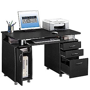 Computer Desk 45" for Home Office Study Writing Table, 15mm MDF Gaming Desk with 1 Cabinet and 3 Drawers (Black)