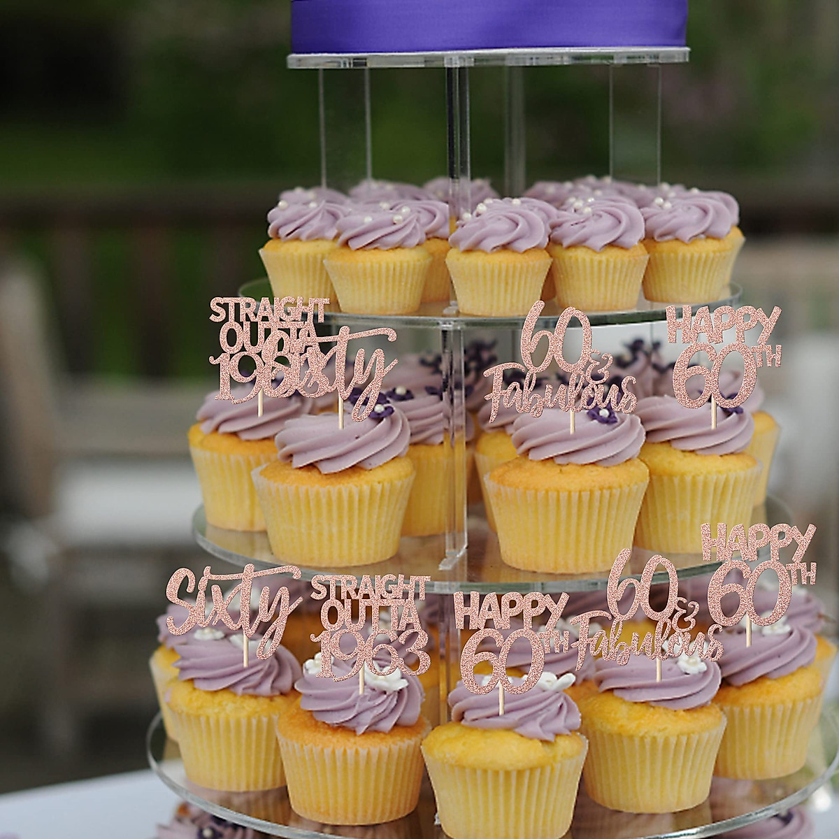 24 Pack Cheers to 60 Years Birthday Cupcake Toppers Glitter Sixty Straight Outta 1963 Cupcake Picks Happy 60th Cake Decorations for Happy 60th Birthday Anniversary Party Supplies Rose Gold