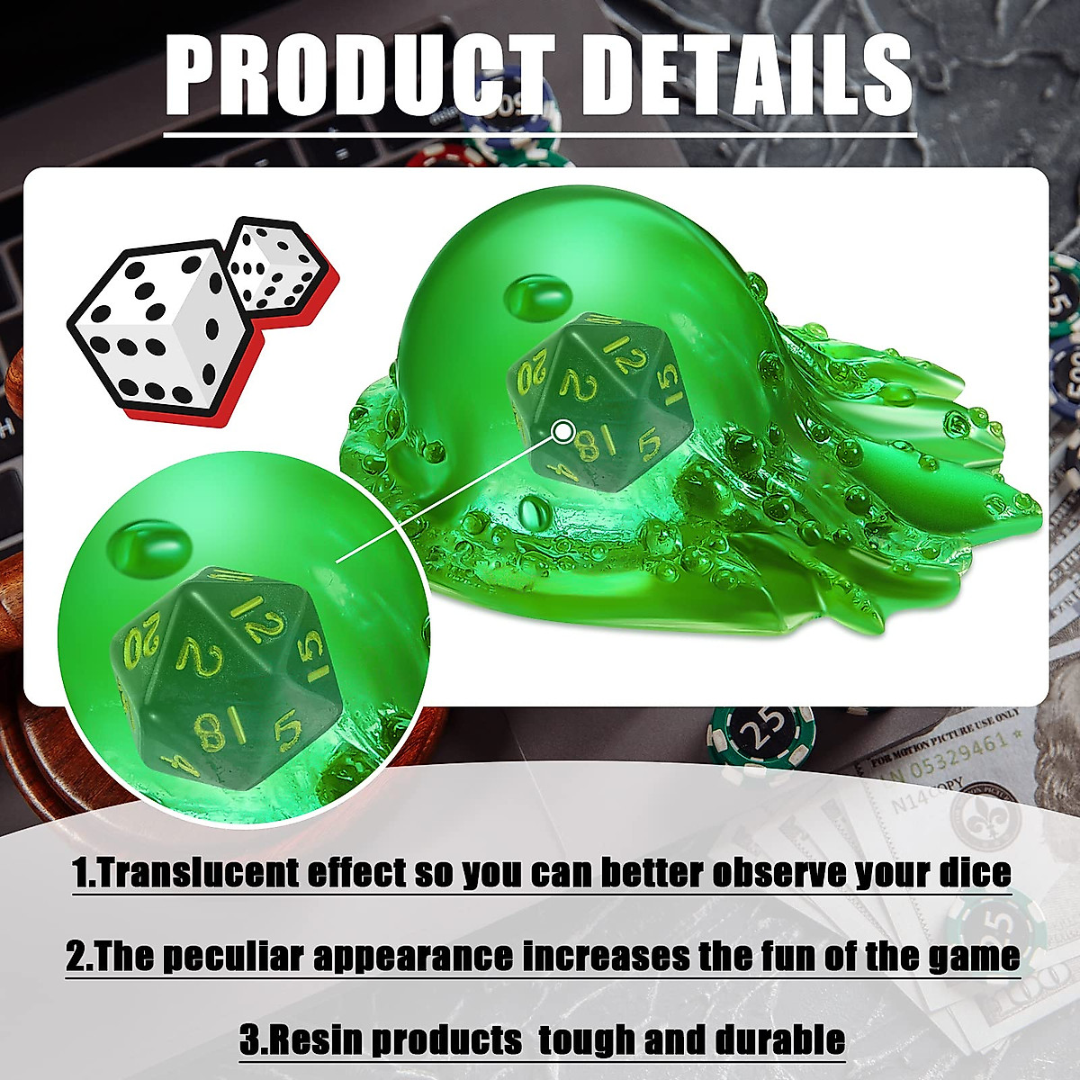 Deekin Harrycle Dice Jail Gelatinous Cube Dice Prison Resin Cage Translucent Miniature Accessory for Table Game Party Gatherings Gifts(Green)