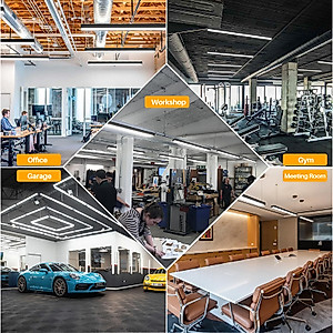 TychoLite 4FT Led Wraparound Shop Lights, 50W 6000LM 5000K, Compact Black 4 Foot LED Flush Mount Light Fixture for Office Kitchen Garage Shop, Hanging/Surface Mount, Plug and Play, 6 Pack