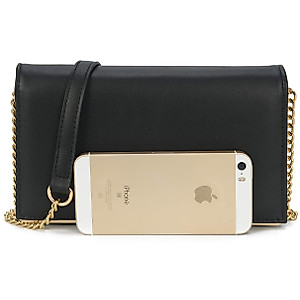 lola mae Wallet Clutch for Women with Phone Holder, Cellphone Purse with strap Fold-Over Crossbody bag (BLACK)