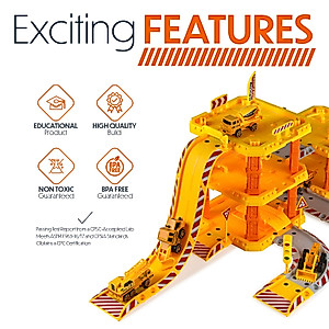 Toysical Construction Playset - Complete Parking Garage Toy Playset with Vehicles, Helicopter, Mini Figures, Road Setup Construction Toys for Boys and Girls - Boys Toys Age 4-6