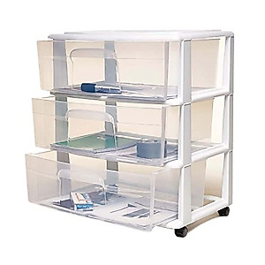 Homz Plastic 3 Clear Drawer Compact Home Rolling Storage Container Tower for Small to Medium Sized Items, White Frame (2 Pack)