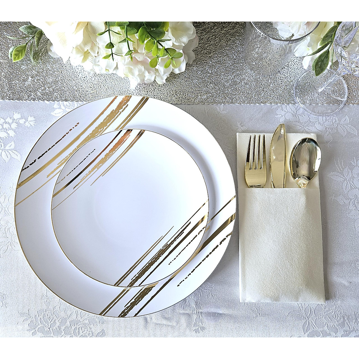 " OCCASIONS " Wedding Party Linen Feel White Dinner Paper Napkins (120, Prefolded for Silverware)