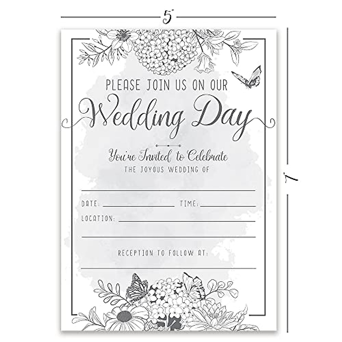 Wedding Invitation Kit with Envelopes - Wedding Drawing Florals Themed Invitations & Envelopes Minimalist Blank Wedding Invitations, Invitation Wedding Kit Set of 25 Beautiful Invitations