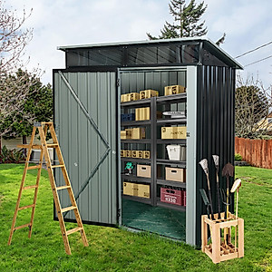 Metal Outdoor Storage Shed 5FT x 3FT, Iron Utility Tool Shed Storage House with Door & Lock & Transparent Plate for Backyard Garden Patio Lawn, Black
