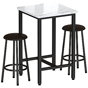 Recaceik 3 Pieces Bar Table Set, Square Pub Table with 2 Bar Stools, Faux Marble Dining Table Set of 2, Kitchen Counter Height Table with 2 Chair, Modern Bar Table Set for Living Room, Restaurant