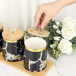 JUXYES Set of 3 Canisters Set for Sugar Coffee Tea with Airtight Lid, Ceramic Storage Containers Sets Black Storage Pots with Tray Storage Jar Decorative Canisters Sets for for Kitchen Counter