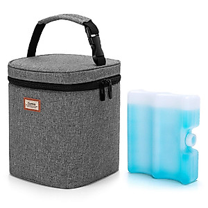 CURMIO Baby Bottles Cooler Bag with Ice Pack for 4 Bottles, up to 9 oz/270ml, Insulated Breastmilk Cooler and Ice Pack for Daycare Travel Nursing Mom, Grey