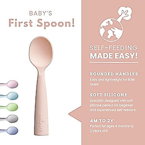 Miniware Training Spoon Cutlery Set with Carrying Case for Baby Toddler Kids - Promotes Self Feeding | 100% Food Grade Silicone | BPA Free | Modern & Durable Design | Dishwasher Safe (Grey and Peach)