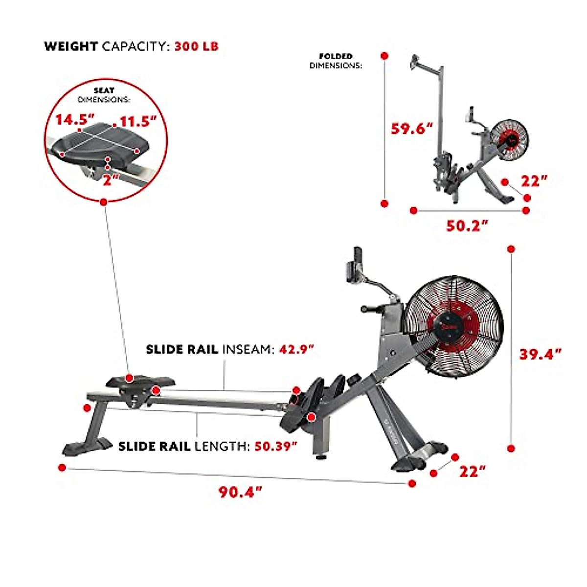 Sunny Health & Fitness Air Plus Magnetic Resistance Rowing Machine – SF-RW5940, gray