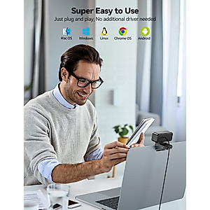 TECKNET 1080p Webcam with Microphone & Privacy Cover, Streaming Camera 30fps USB Computer Camera with 110-degree AOV, Web Camera for Video Conferencing/Calling/Live Streaming/Online Learning