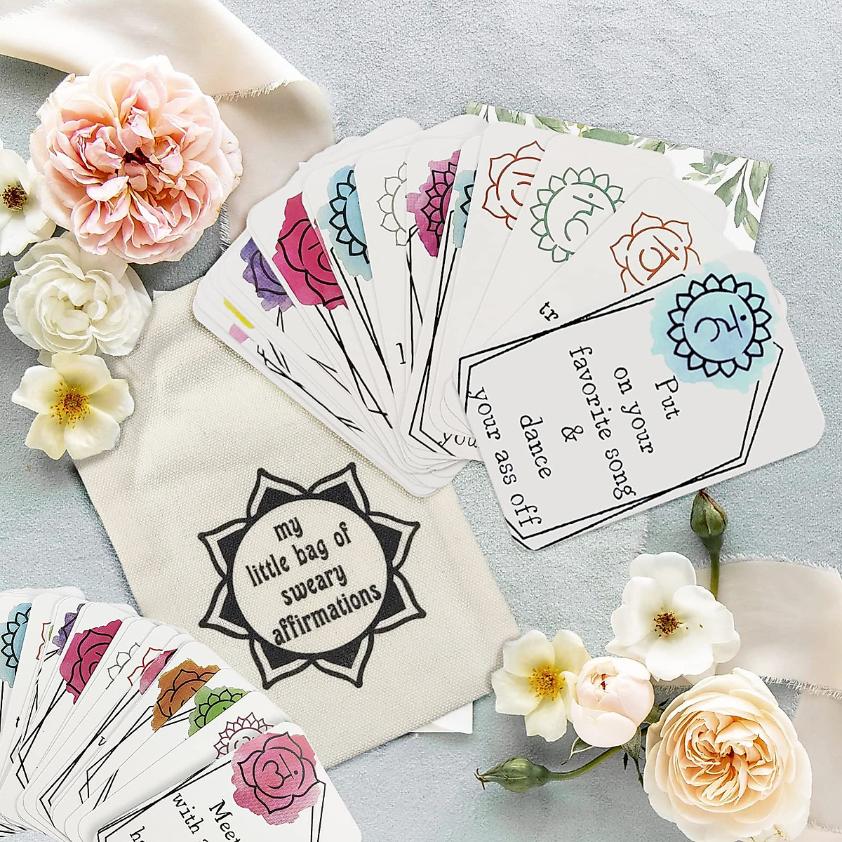 glahorse 64pcs Funny Affirmation Card Gift, Positive Sweary Affirmation Cards，Self Encouragement Confirmation Card Set， Birthday Cards for Friends (white-64pcs)