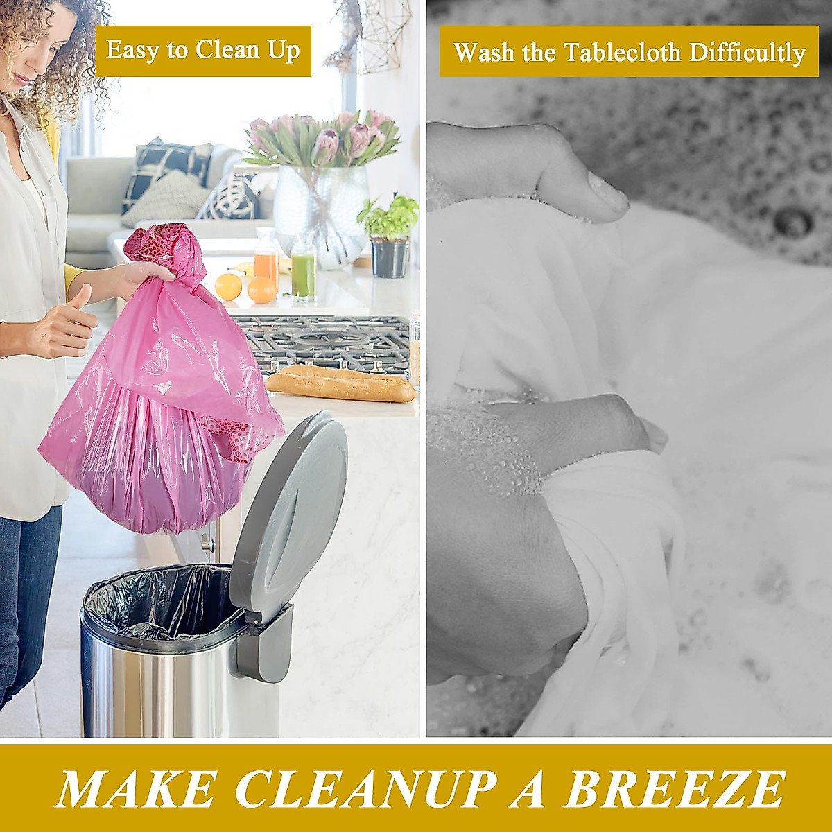 4 Pack Plastic Table Cloth Cover for Parties Disposable, Pink and Gold Tablecloth for 8 Foot Rectangle Tables, Birthday Wedding Graduation Father Valentine's Day Easter Party Supplies Decorations