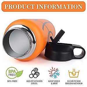 LaiChary 32oz Wide Mouth Basketball Water Bottle with Two Lids(Straw, Handle Lid), 18/8 Stainless Steel Vacuum Insulated for Travel & Sport Cup. (Basketball Brown, 32oz)