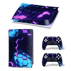 Skin Sticker Compatible with PS5 Console, Protective Vinyl Decal Wrap Cover for Digital Edition Controller (Purple)