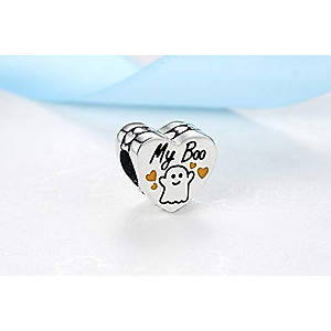 EVESCITY 925 Silver My Boo Cute Ghost Halloween Fashion Sterling Charm Bead Pendant For Charms Bracelets ♥ Best Jewelry Gifts for Her Holiday Halloween Fall Autumn ♥