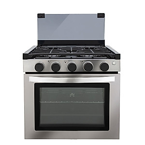 RecPro RV Stove Gas Range 21" Tall | 6500 and 8000 BTU Three Burner | 7100 BTU Oven with 1.8 Cu. Ft Capacity | Black or Stainless Steel Finish (Silver Version B, No Vented Range Hood)