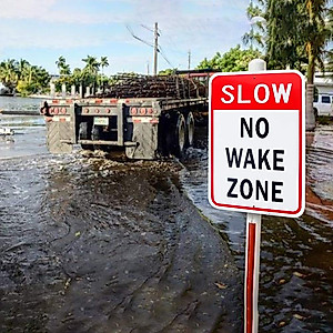 Large Slow No Wake Zone Sign, 18"x 12" .04" Aluminum Reflective Sign Rust Free Aluminum-UV Protected and Weatherproof