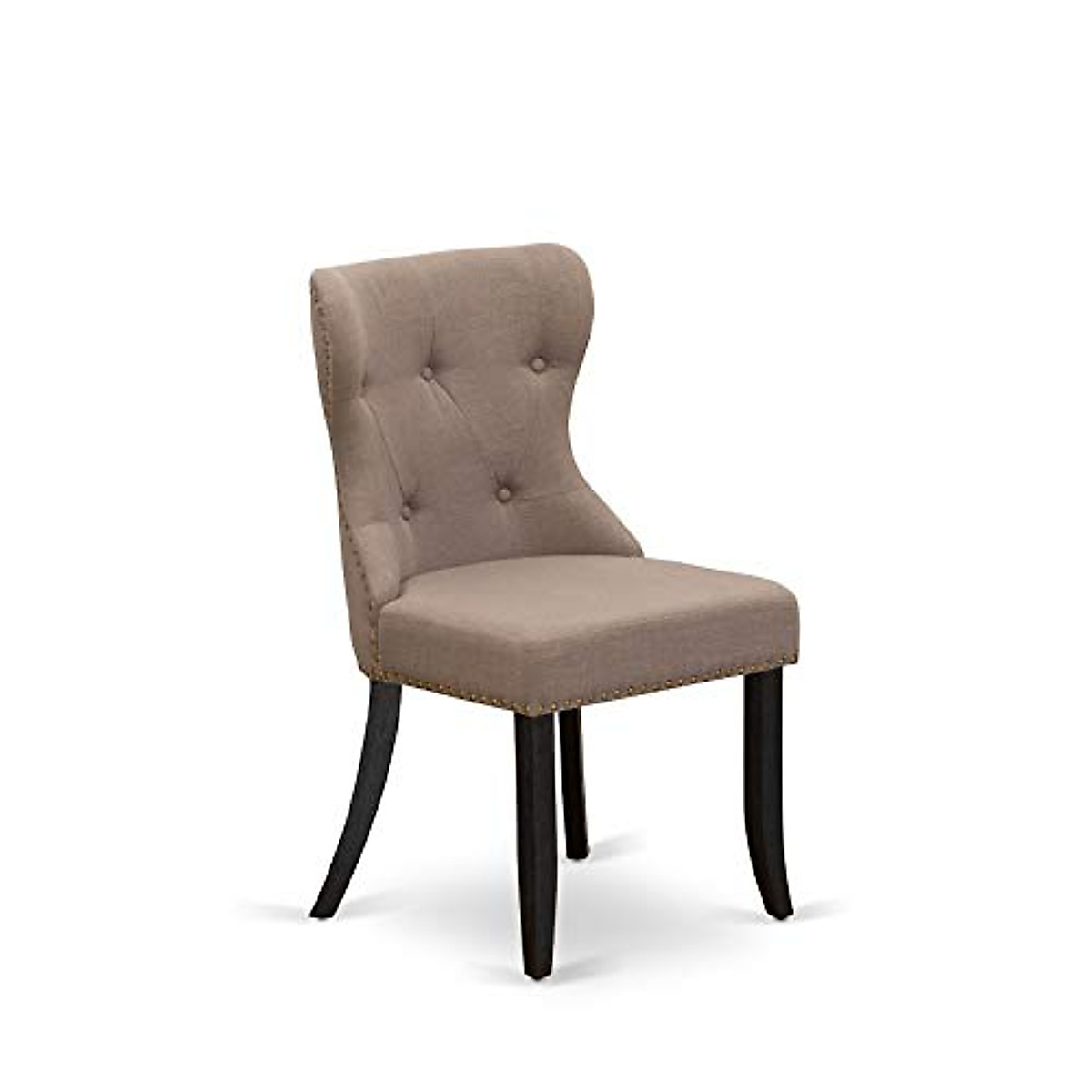 East West Furniture HBSI5-ABK-48 5 Piece Dining Room Furniture Set Includes a Round Dining Table with Pedestal and 4 Coffee Linen Fabric Upholstered Chairs, 42x42 Inch, Wirebrushed Black