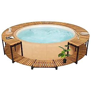 FAMIROSA Spa Surround Solid Acacia Wood Outdoor Massage Hot Tub Frame for Garden, Backyard, Patio Indoor Outdoor Use 107.5" x 20.9" (Diameter x H)