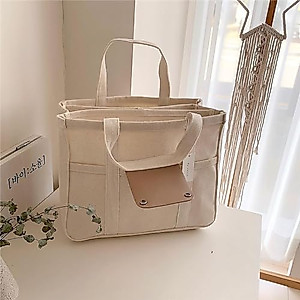Large Capacity Multi-pocket Casual Canvas Bag Versatile Shoulder Crossbody Tote Bag (White)