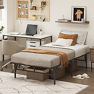 Saudism Metal Platform Bed Frame Twin Size, 14 Inch Black Bed Frame, Mattress Foundation, No Box Spring Needed, Easy Assembly and Storage, Foldable, Steel Slat Support, Twin