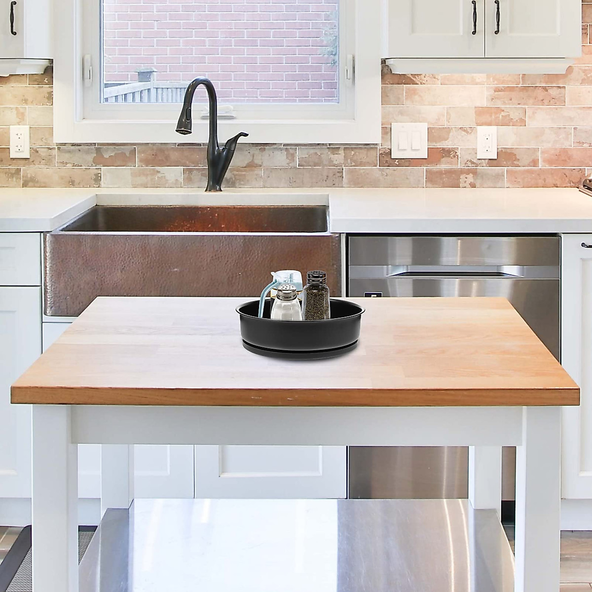 Alipis Rotating Storage Tray Kitchen Organizer Stainless Steel, Turntable Rack 360 Degree Spinning Storage Container Cabinet Organizer