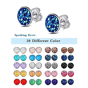 Yaomiao 20 Pairs Round Stud Earrings Stainless Steel Druzy Stud Earrings Set Anti Sensitive Fits Women Men Birthday Gift(8 mm)