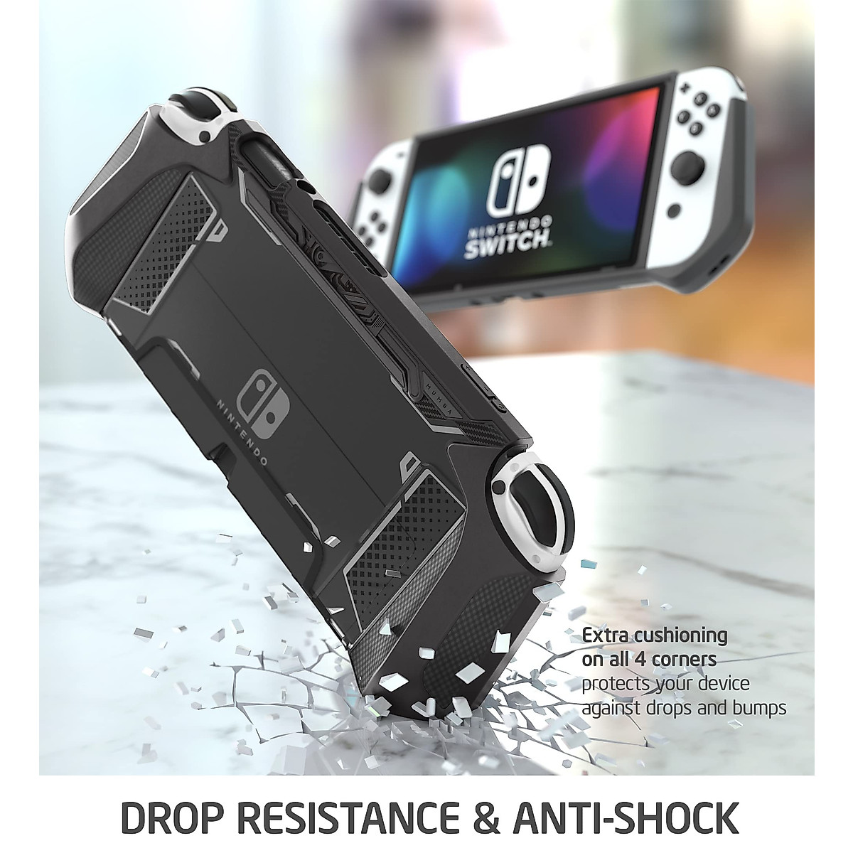 Mumba Dockable Case for Nintendo Switch OLED 2021, Blade Series TPU Grip Protective Cover Accessories Compatible with 7 Inch and Joy-Con Controller (Black)