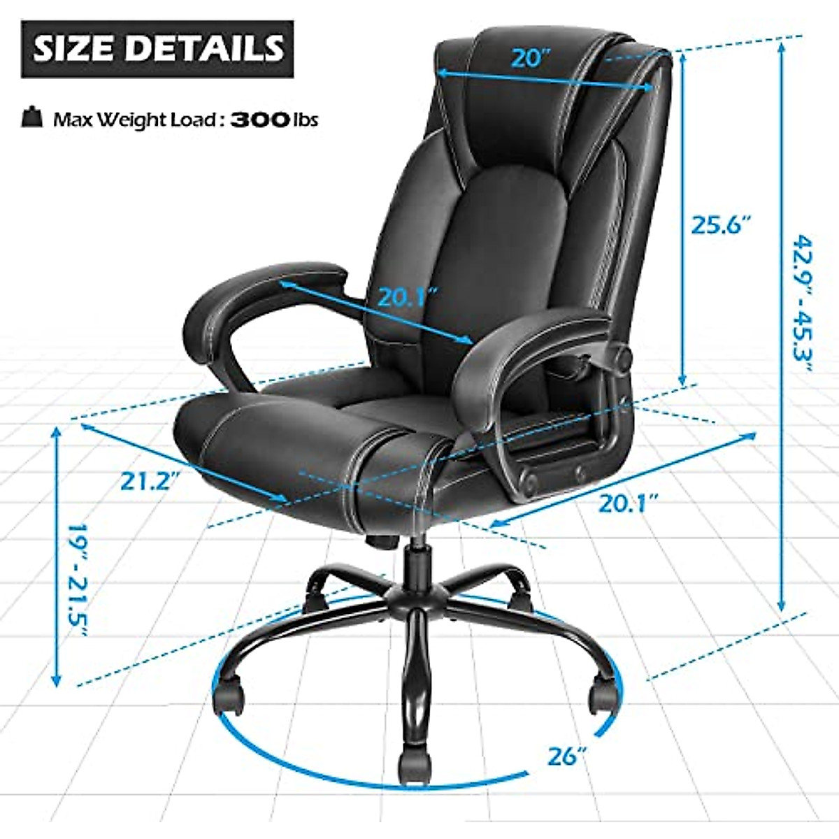 OUTFINE Office Chair Executive Office Chair Desk Chair Computer Chair with Ergonomic Support Tilting Function Upholstered in Leather
