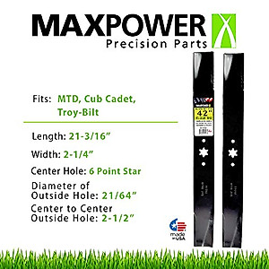 Maxpower 561556B (2) Blade Set for 42" Cut MTD, Cub Cadet, Troy-Bilt Replaces OEM No. 742-04308, 742-04312, 942-04308, 942-04312, 119-8456, 21-3/16" X 2-1/4", White