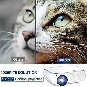 Jasipaa Native 1080P Home Theater Projector,Portable 7000 Lumens HD Outdoor Projector Compatible with Fire TV,PS4,Smart Phone,AV,HDMI,VGA