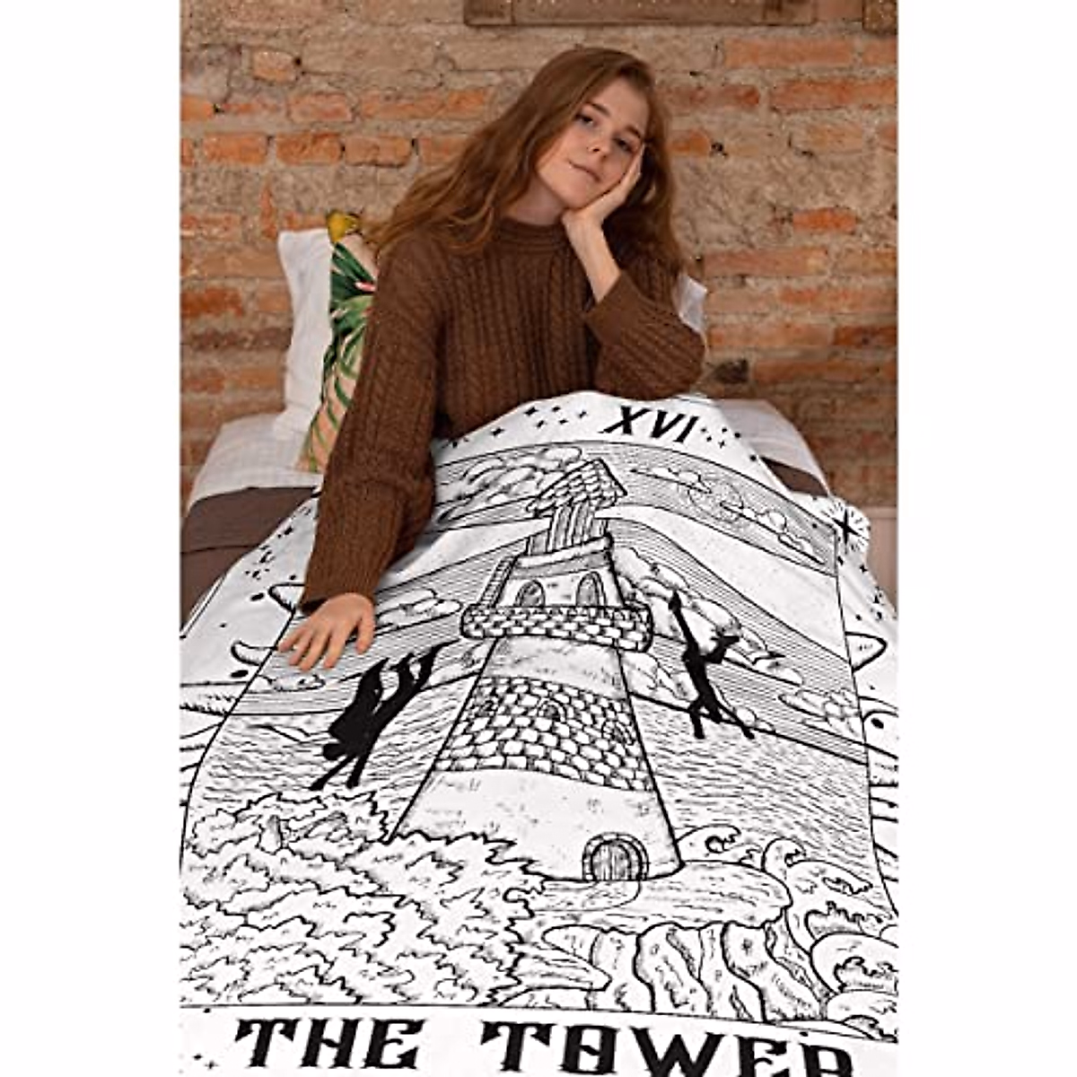 FOODSTAR Tarot Card The Tower Throw Blanket Super Soft Fleece Blankets Cozy Breathable Flannel Blankets 80x60 Large for Adult Lightweight Warm for Couch,Bed, Car, Living Room
