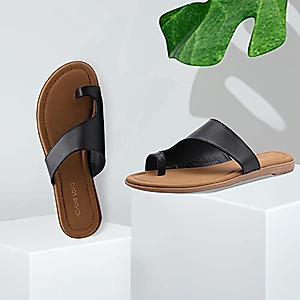 CentroPoint Women's Bunion Sandals Orthopedic Toe Ring Slides Flip Flops Fashion Slip On Flat Shoes(Black PU, Numeric_8)