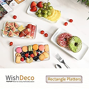 WishDeco Ceramic Rectangle Plates Set of 6, White Serving Platters, 9 Inch Small Serving Plates, Porcelain Party Plates for Appetizer, Dessert, Salad, Sushi, Snack, Cake, Microwave & Dishwasher Safe