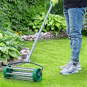 Colwelt Spike Lawn Aerator, Heavy Duty Rolling Lawn Aerator, Garden Yard Rotary Push Lawn Aeration with 49inch Steel Handle