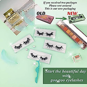GOO GOO Mink Lashes, 18mm Natural False Eyelashes 3D Layered Effect Real Siberian Mink Fur Fake Eyelashes Hand Made Strips Eyelashes Reusable Make Up 1 Pair Natural Lashes