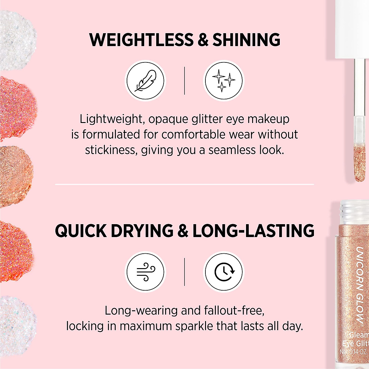 UNICORN GLOW Gleam Eye Glitter 01 Mirror, Liquid Glitter Eyeshadow for High Impact Glam Looks 0.14 oz. / 4 g Made in Korea