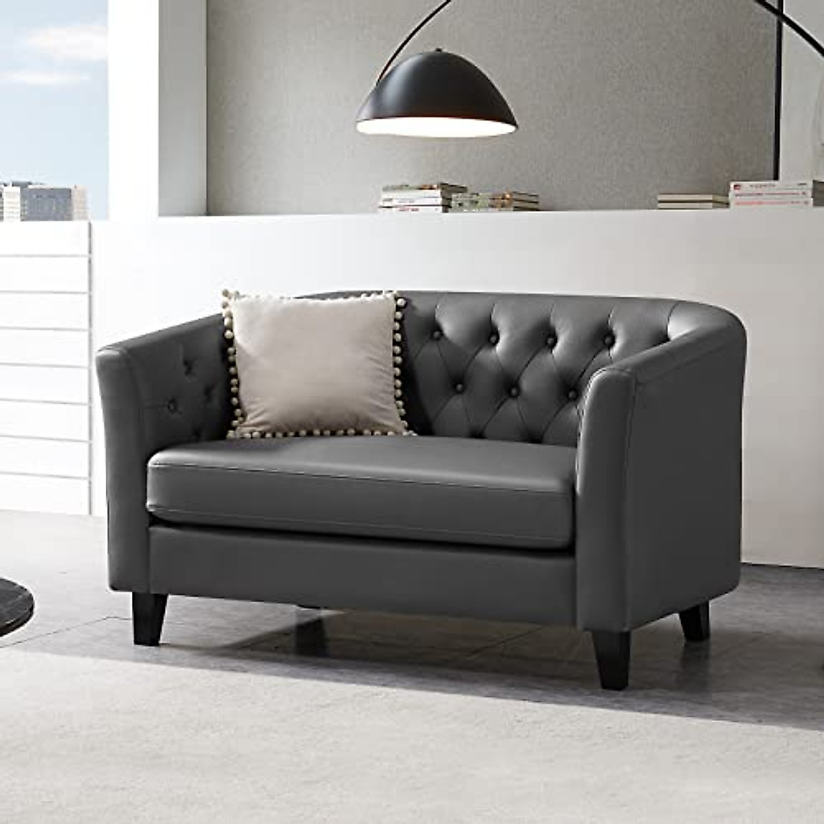Husbedom 50 Inches Loveseat, Small Air Leather Couch for Small Spaces, Mini Sofa with Button Tufted Décor for Bedroom, Love Seats Furniture, Living Room, Bedroom, Apartment, Dorm, Dark Gray