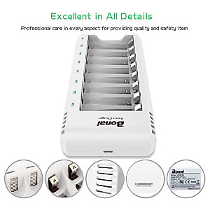 BONAI AA Rechargeable Batteries with Charger 8 Pack 2800mAh High Capacity Ni-MH Rechargeable AA Batteries with Charger AA Set (8-Slot Charger with USB & Independent Design for AA AAA)