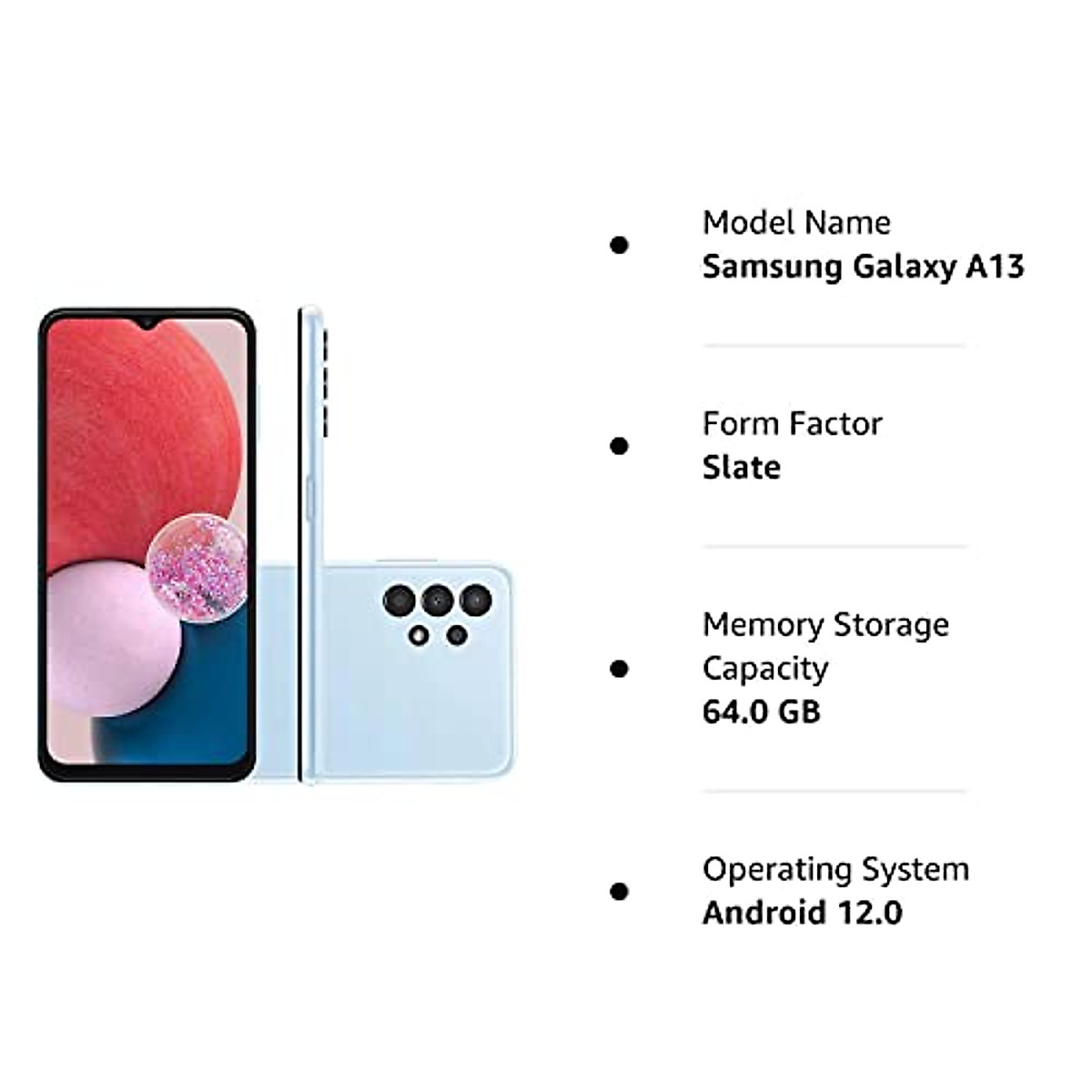 Samsung Galaxy A13 (SM-A135/DS) Dual SIM,64 GB 4GB RAM, Factory Unlocked GSM, International Version - No Warranty - (Blue)