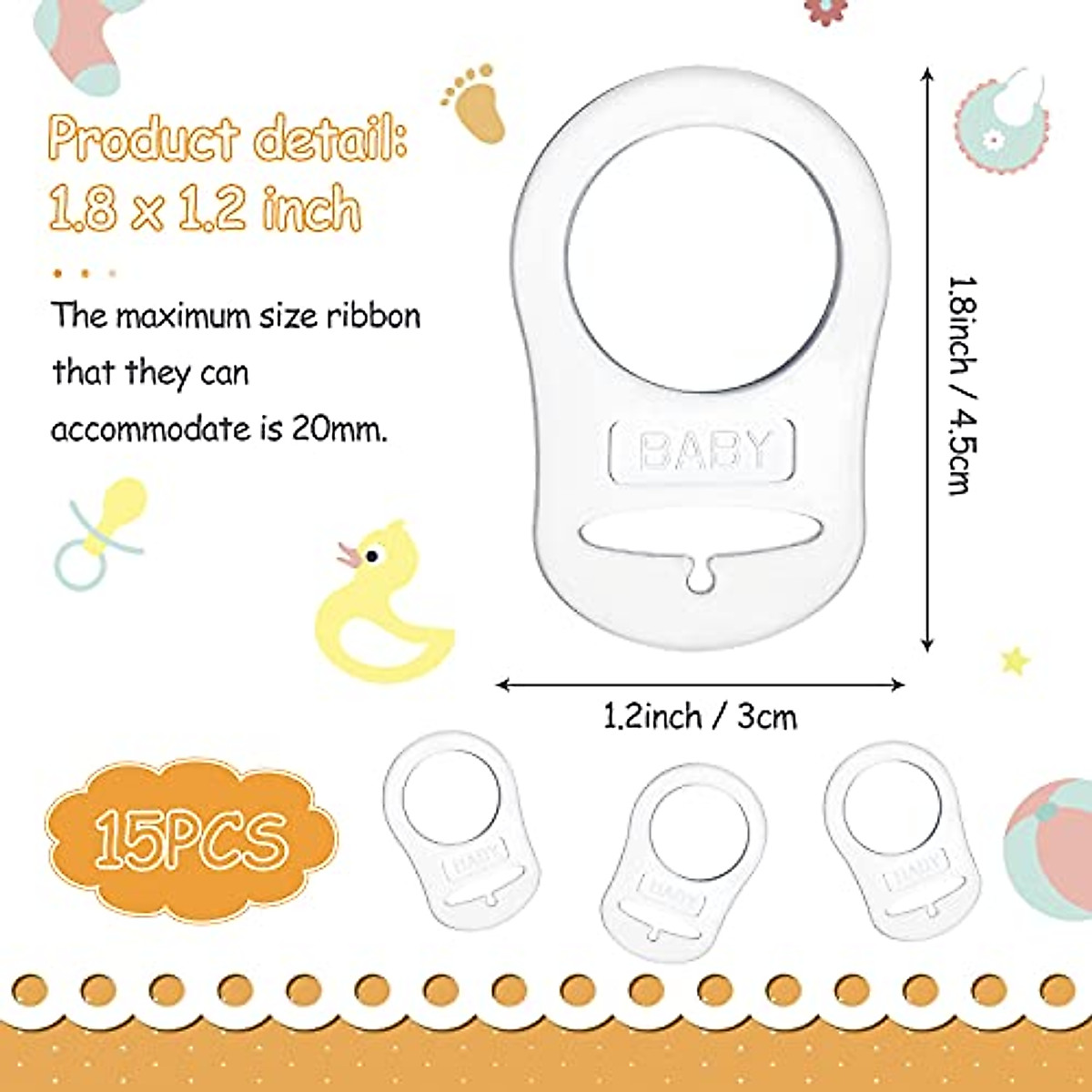 Patelai 15 Pieces Soft Silicone Baby Pacifier Clips Holders Silicone Adapter Rings Holder Baby Nipple Rings Baby Dummy Pacifier Holder for Baby Pacifiers(Transparent)