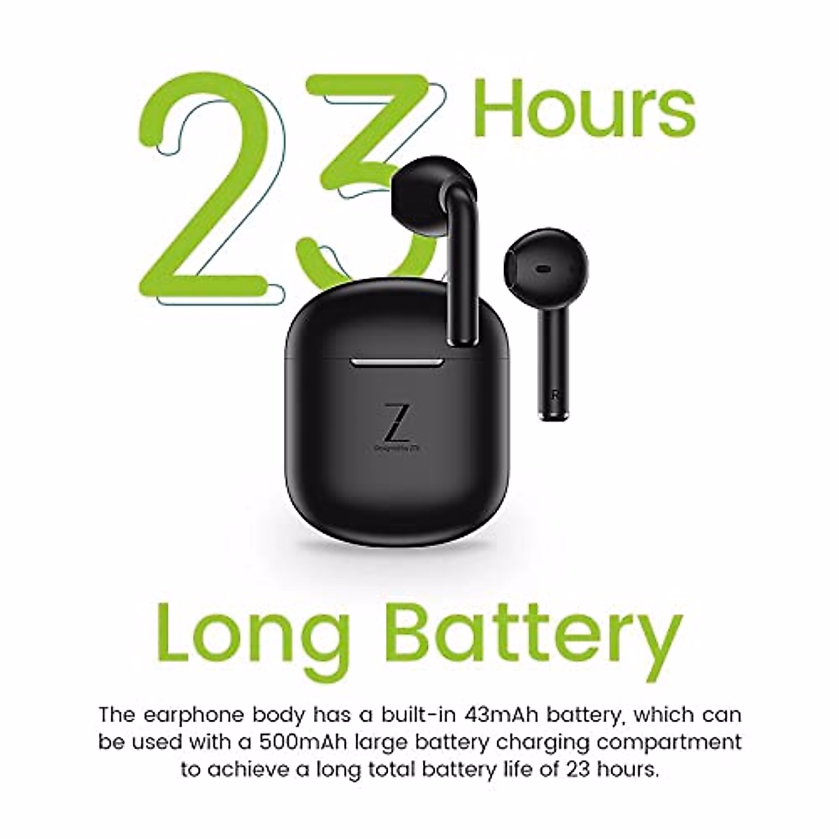 ZTE Buds- Noise Canceling Wireless Earbuds,Bluetooth Earphones,Waterproof IPX4 Low Latency in Ear Headphones-Suitable for Android and iOS,Black