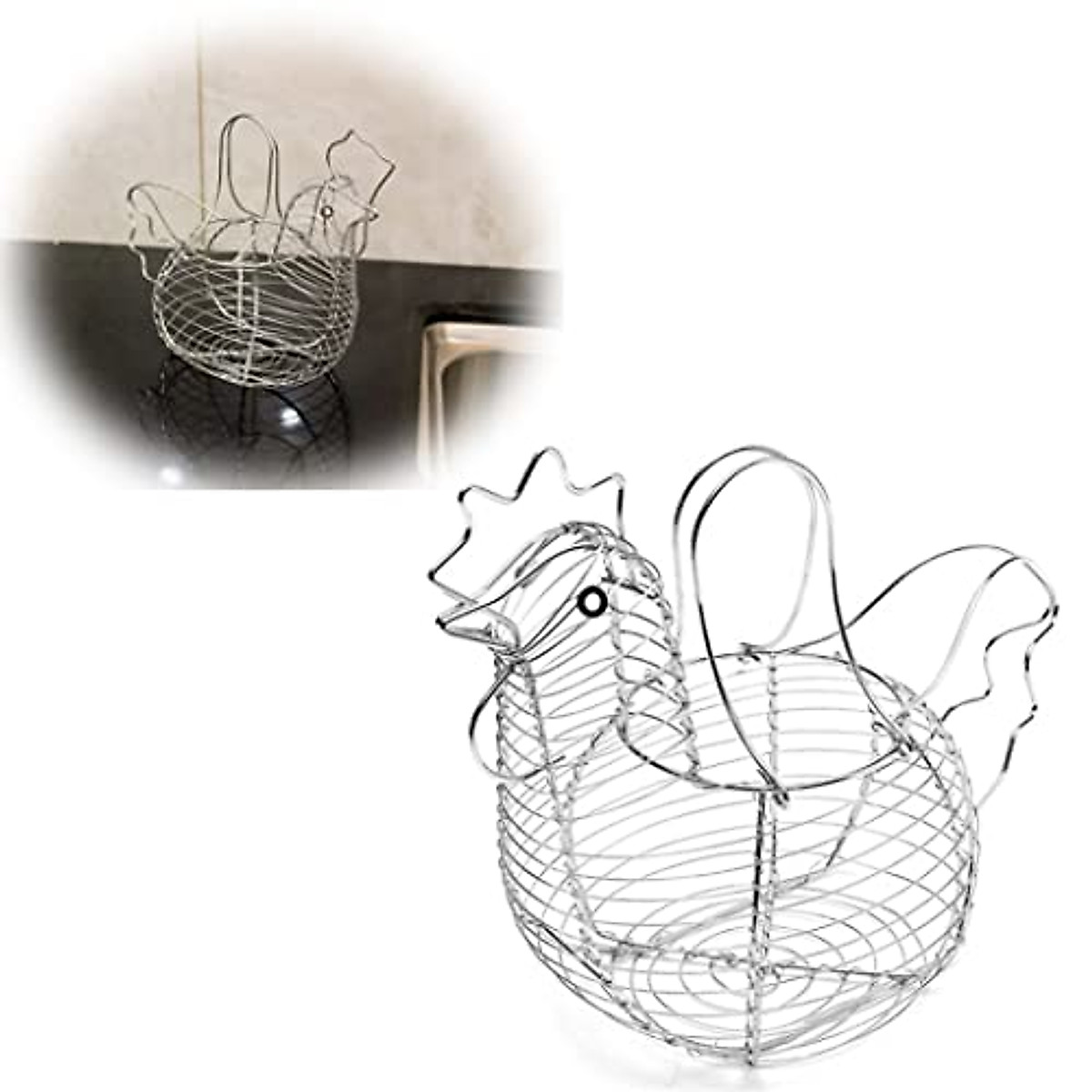 Egg Storage Egg Holder Basket Chicken Shaped Wire Fruit Metal Table Snacks Organizer Kitchen Gadget