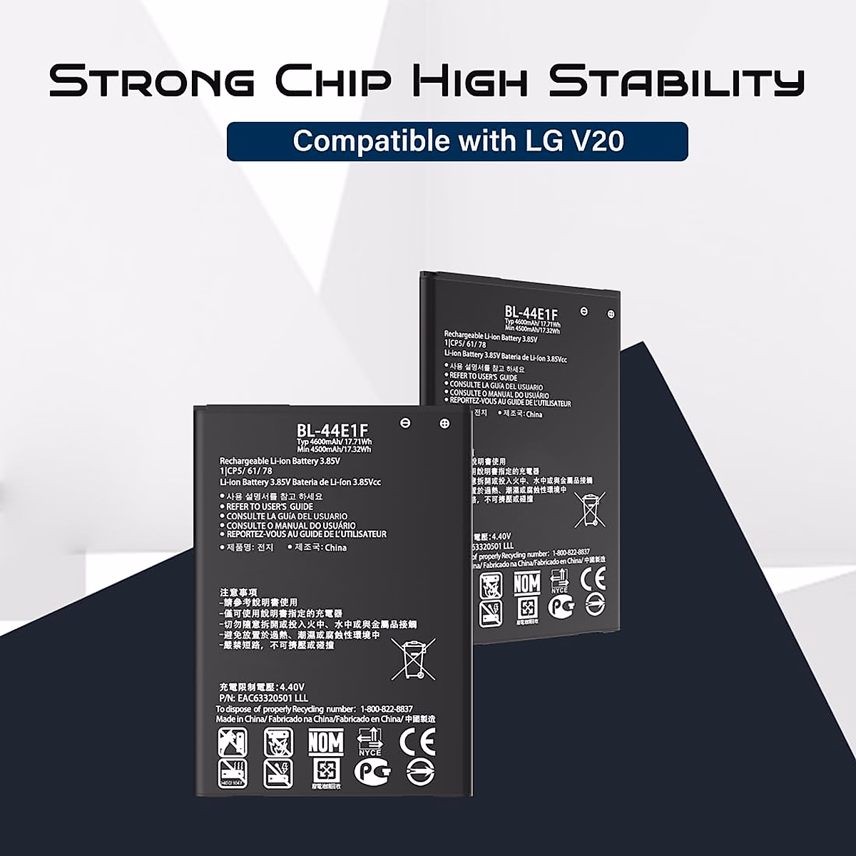 Qoutmcuy [2025 Upgraded] 4600mAh BL - 44E1F Replacement Battery for LG V20, Stylo 3/3 Plus (H918/H910/LS997/US996/VS995)