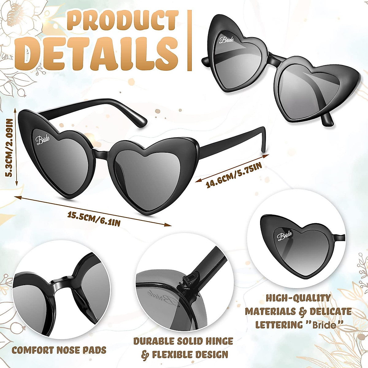 2 Pcs Bride Sun Hat Heart Sunglasses Set Bachelorette Gifts for Wedding Bridal Shower Party Decoration Favors (Khaki and Black)